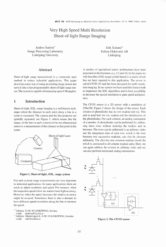 (PDF) Very High Speed Multi Resolution Sheet-of-light Range Imaging