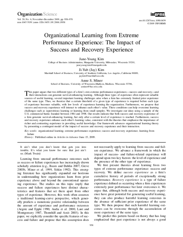 (PDF) Organizational Learning from Extreme Performance Experience: The ...