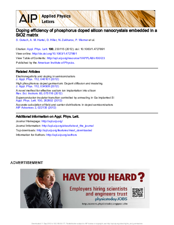 (PDF) Phosphorus Doping Efficiency in Si Nanocrystals
