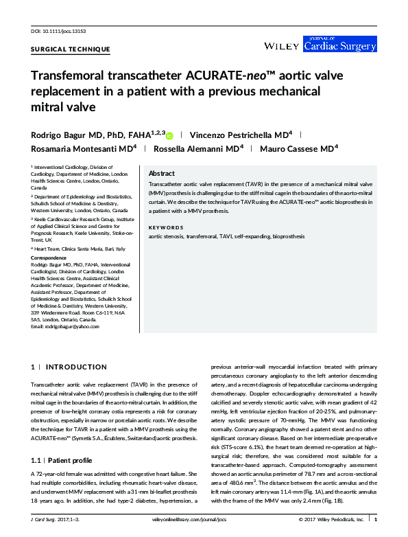 (PDF) Transfemoral transcatheter ACURATE-neo™ aortic valve replacement ...