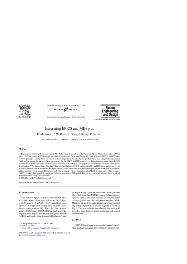 (PDF) Integrating EPICS and MDSplus