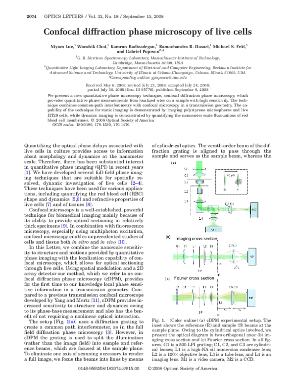 (PDF) Confocal diffraction phase microscopy of live cells
