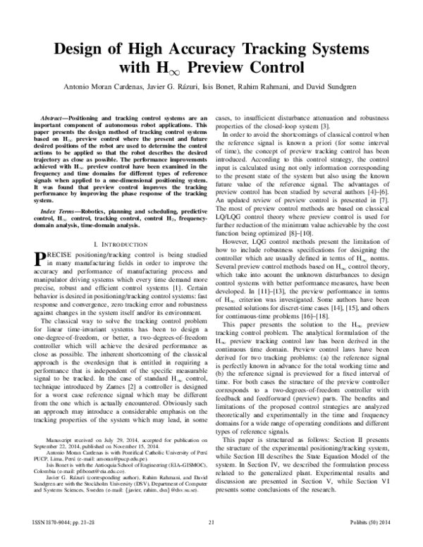 Pdf Design Of High Accuracy Tracking Systems With H∞ Preview Control