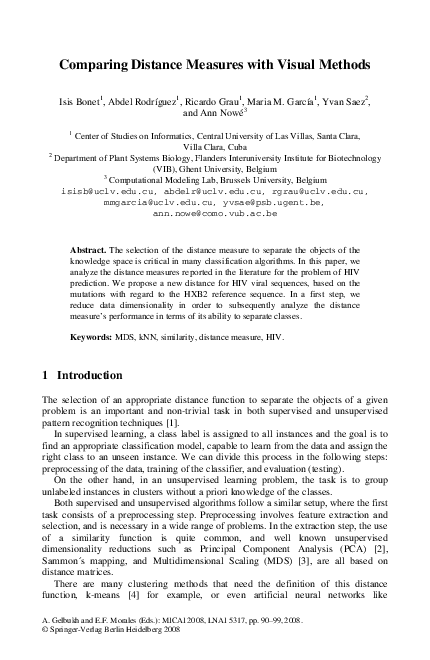 (PDF) Comparing Distance Measures with Visual Methods