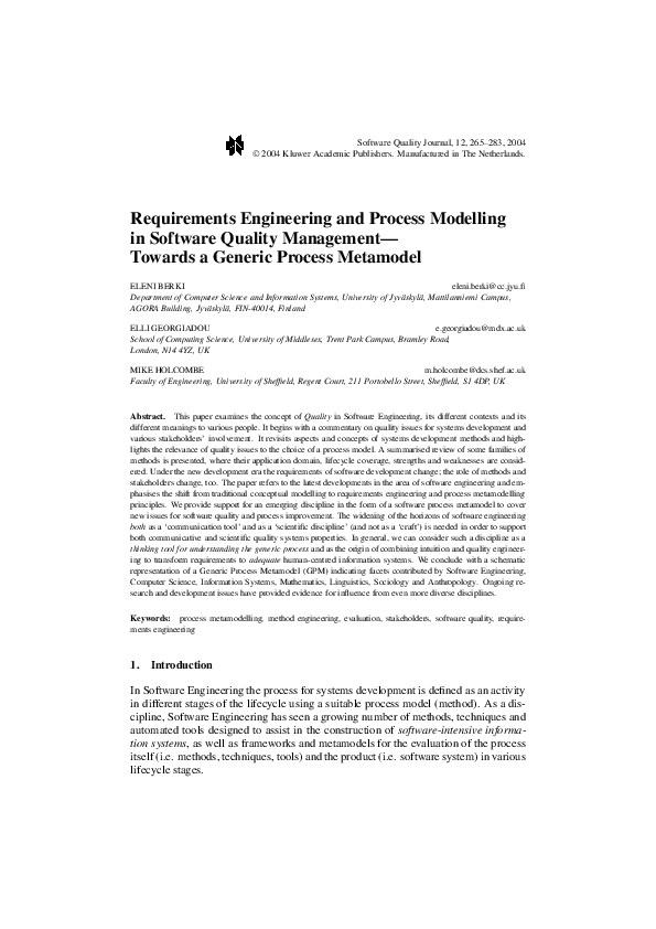 (PDF) Requirements Engineering and Process Modelling in Software Quality Management— Towards a ...