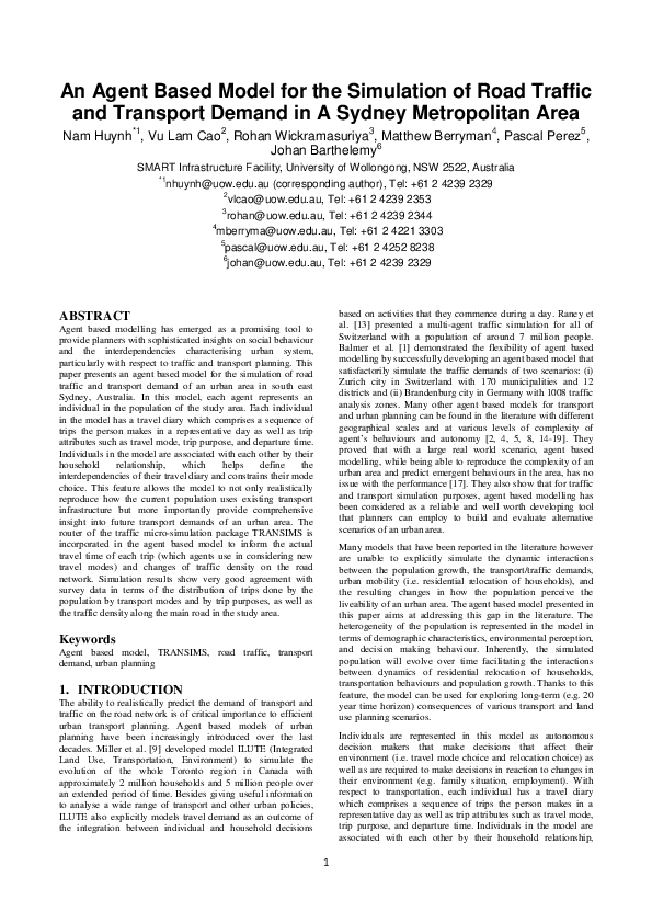 (PDF) An Agent Based Model for the Simulation of Road Traffic and ...