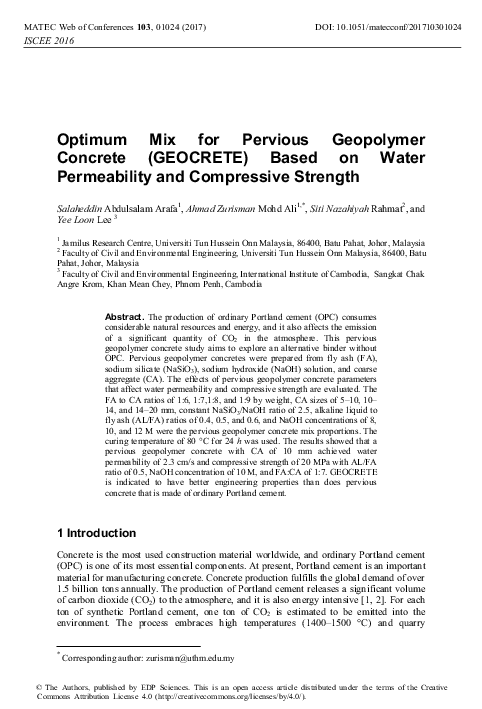 (PDF) Optimum Mix for Pervious Geopolymer Concrete (GEOCRETE) Based on ...