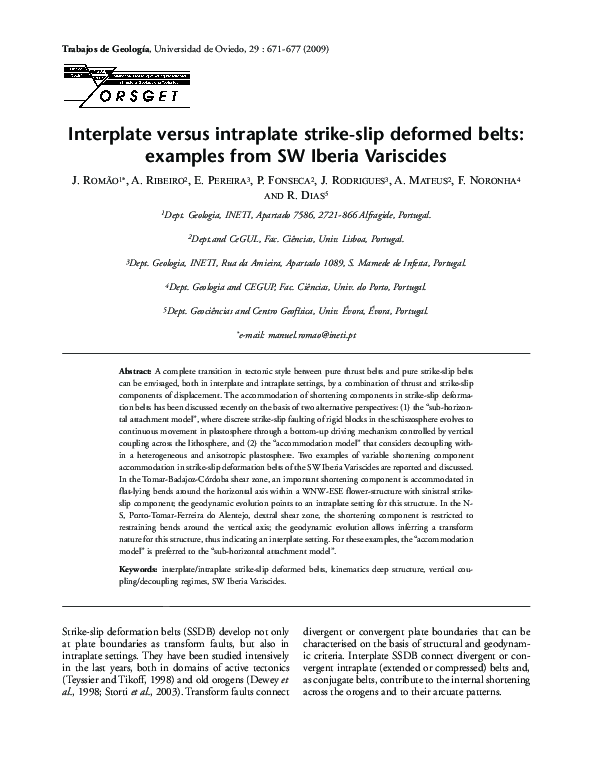 (PDF) Interplate versus intraplate strike-slip deformed belts | Paulo ...