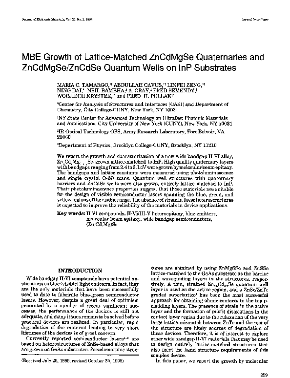 (PDF) MBE Growth of lattice-matched ZnCdMgSe quaternaries and ZnCdMgSe ...