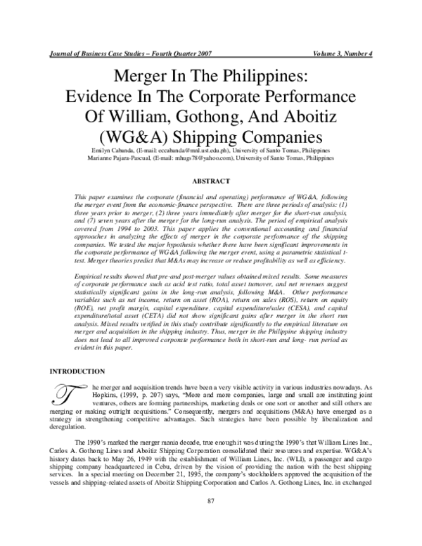 (PDF) Merger In The Philippines: Evidence In The Corporate Performance ...