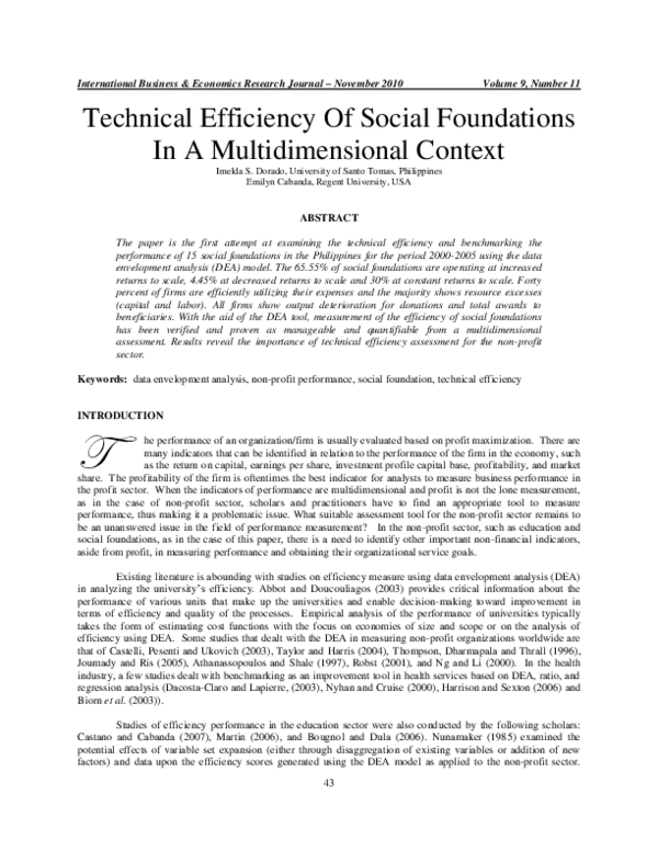 (PDF) Technical Efficiency Of Social Foundations In A Multidimensional ...