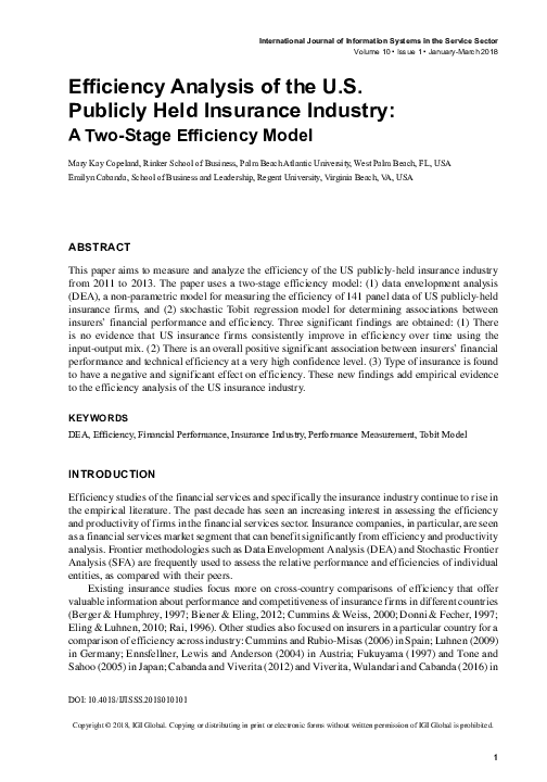 (PDF) Efficiency Analysis of the U.S. Publicly Held Insurance Industry