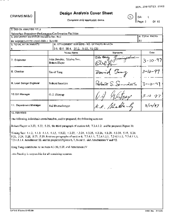 (PDF) Design Analysis Cover Sheet - Subsurface Repository Performance ...
