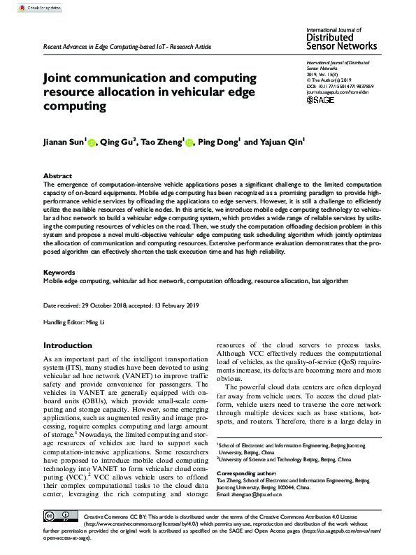 Pdf Joint Communication And Computing Resource Allocation In Vehicular Edge Computing