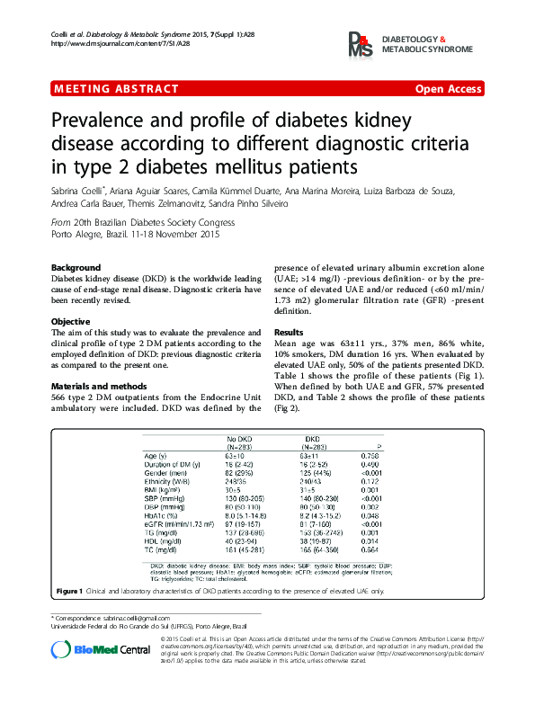 (PDF) Prevalence and profile of diabetes kidney disease according to ...