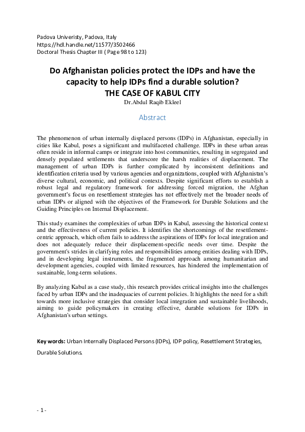 (PDF) Do Afghanistan policies protect the IDPs and have the capacity to ...