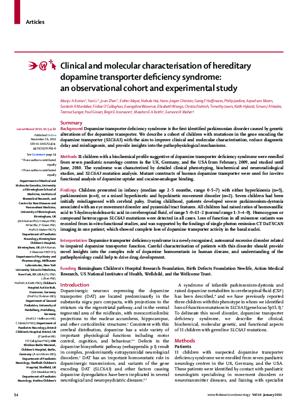 (PDF) Clinical and molecular characterisation of hereditary dopamine ...