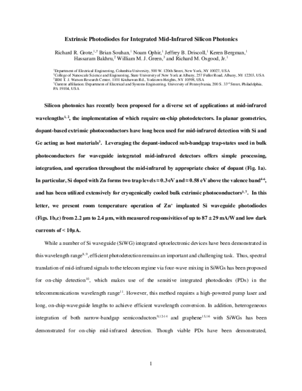 (PDF) Extrinsic photodiodes for integrated mid-infrared silicon photonics