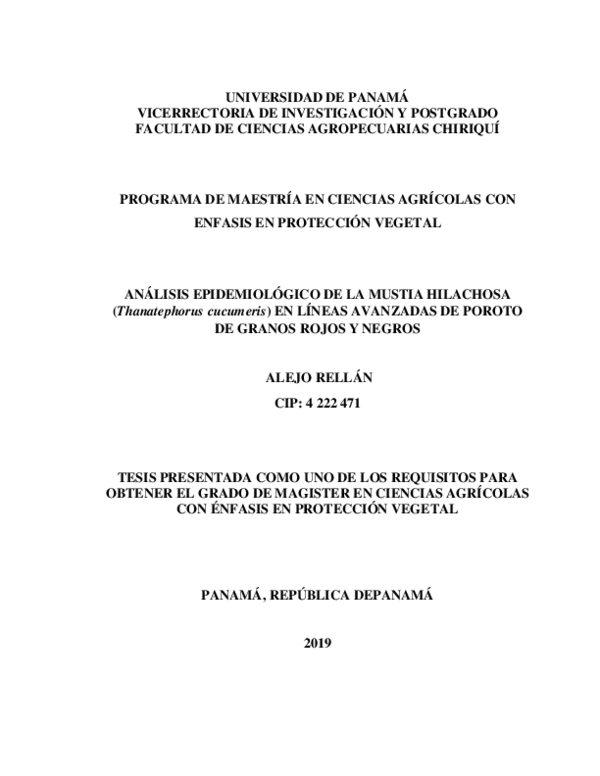 (PDF) Análisis epidemiológico de la mustia hilachosa (thanatephorus ...