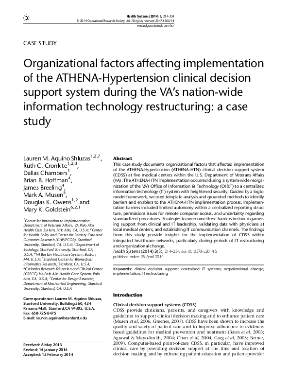 (PDF) Organizational factors affecting implementation of the ATHENA ...