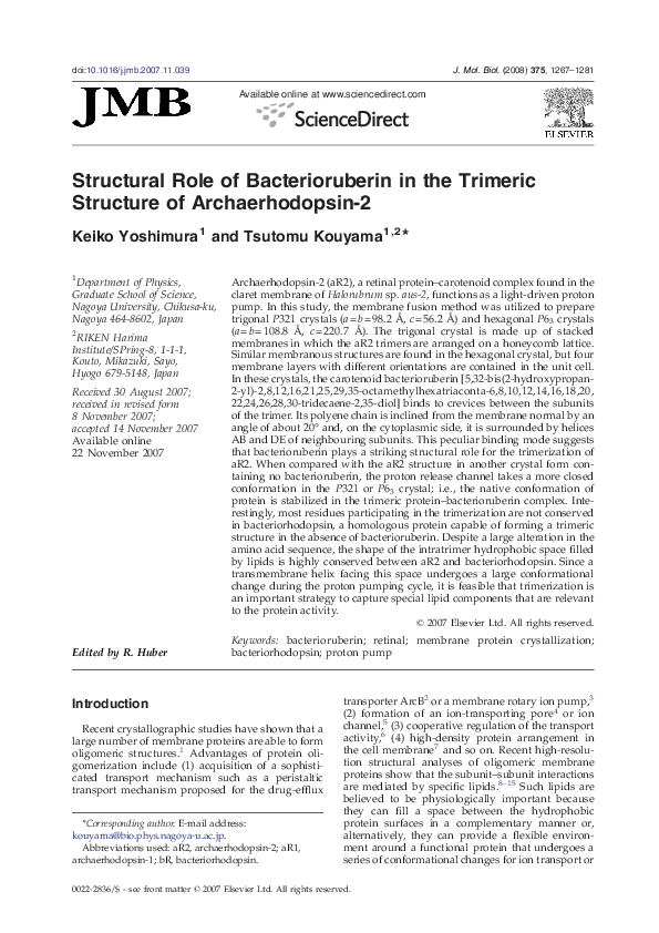 (PDF) Structural Role of Bacterioruberin in the Trimeric Structure of ...