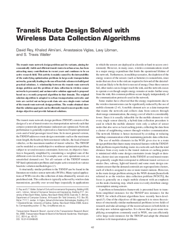 (PDF) Transit Route Design Solved with Wireless Data Collection Algorithms