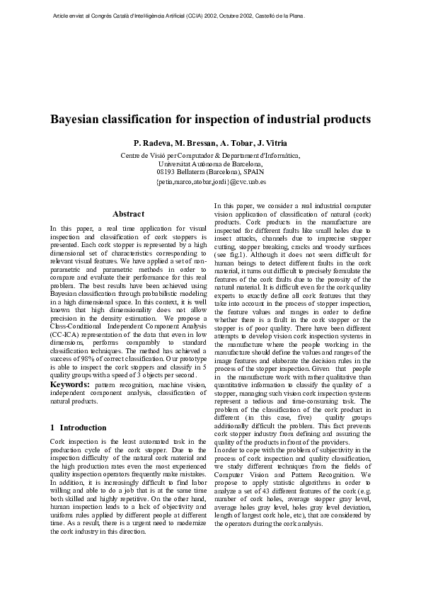 (PDF) Bayesian Classification for Inspection of Industrial Products