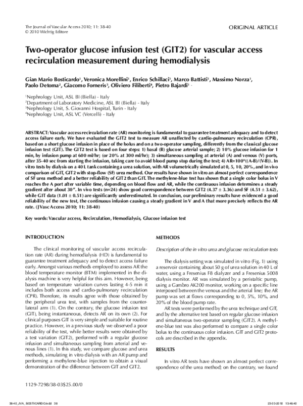 (PDF) Two-Operator Glucose Infusion Test (GIT2) for Vascular Access ...