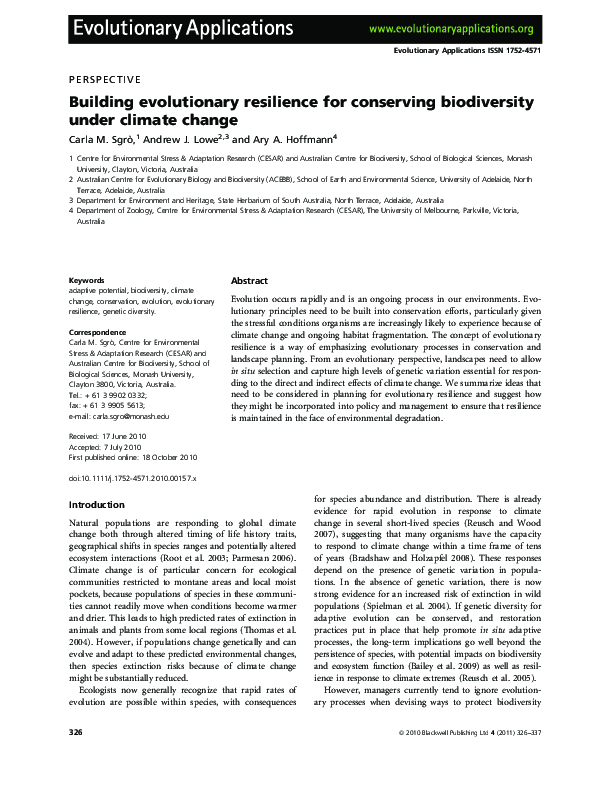 (PDF) Building evolutionary resilience for conserving biodiversity under climate change