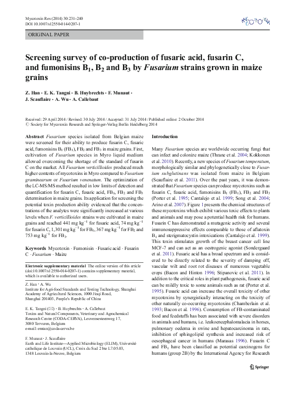 (PDF) Screening survey of co-production of fusaric acid, fusarin C, and ...