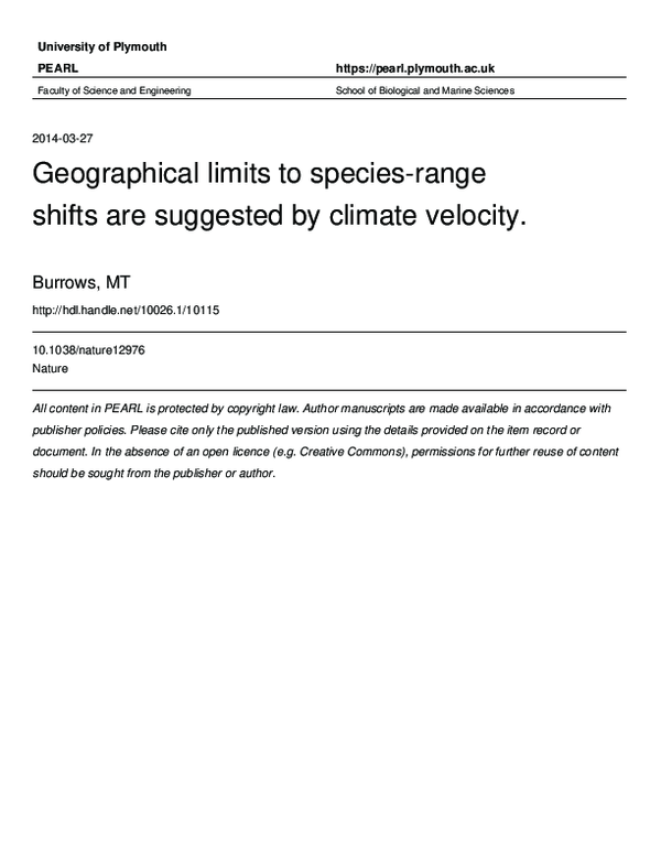 (PDF) Geographical limits to species-range shifts are suggested by ...