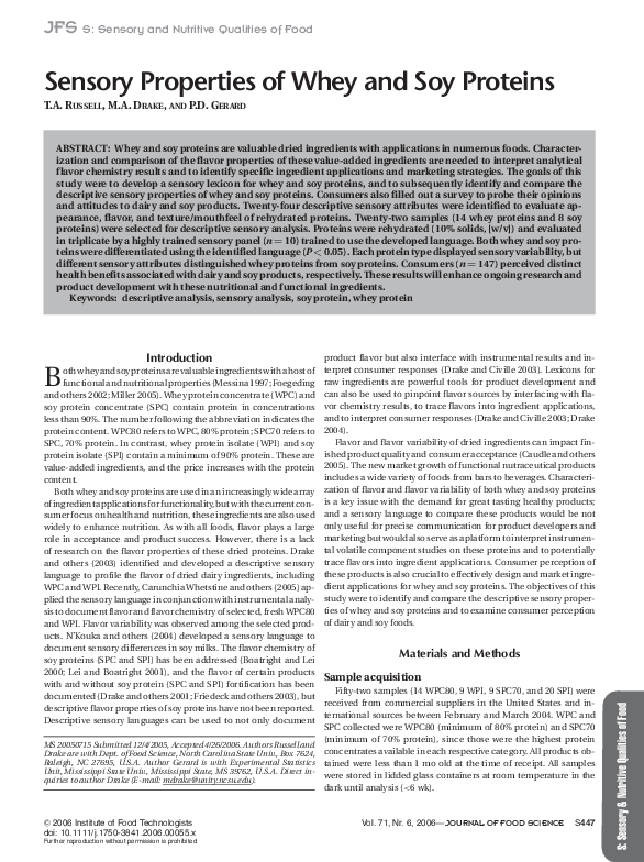 (PDF) Sensory Properties of Whey and Soy Proteins