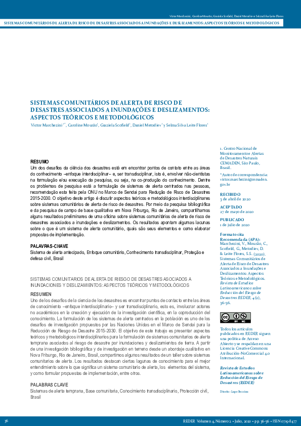 (PDF) Sistemas Comunitarios de Alerta de Riesgo de Desastres Asociados a Inundaciones y ...