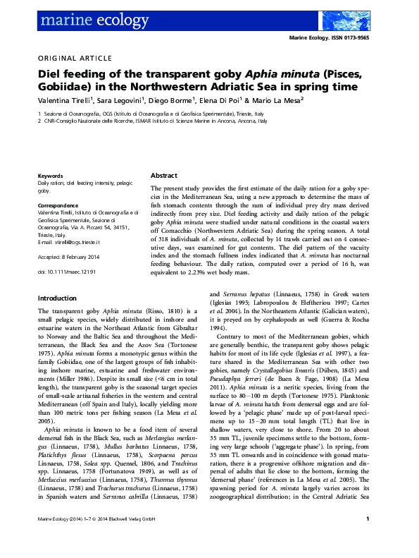 (PDF) Diel feeding of the transparent goby Aphia minuta (Pisces ...