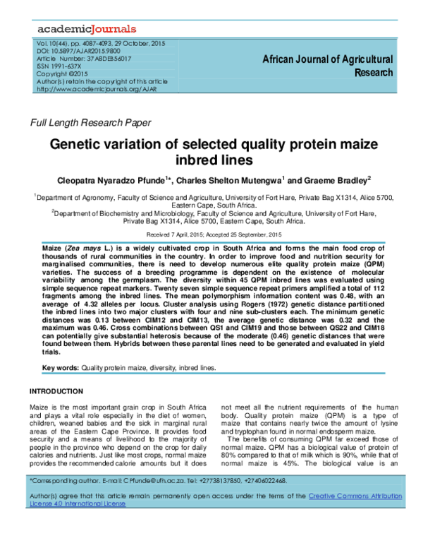 (PDF) Genetic variation of selected quality protein maize inbred lines