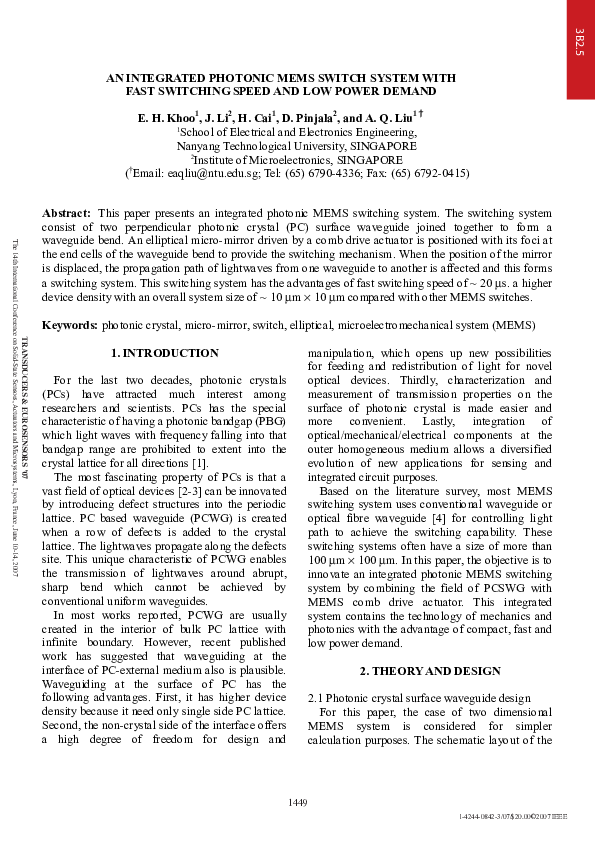 (PDF) An Integrated Photonic MEMS Switch System with Fast Switching Speed and Low Power Demand ...