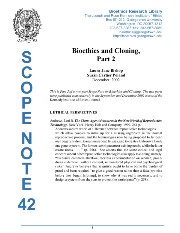 (PDF) Bioethics and Cloning, Part II