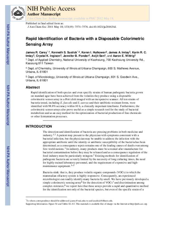 (PDF) Rapid Identification of Bacteria with a Disposable Colorimetric ...