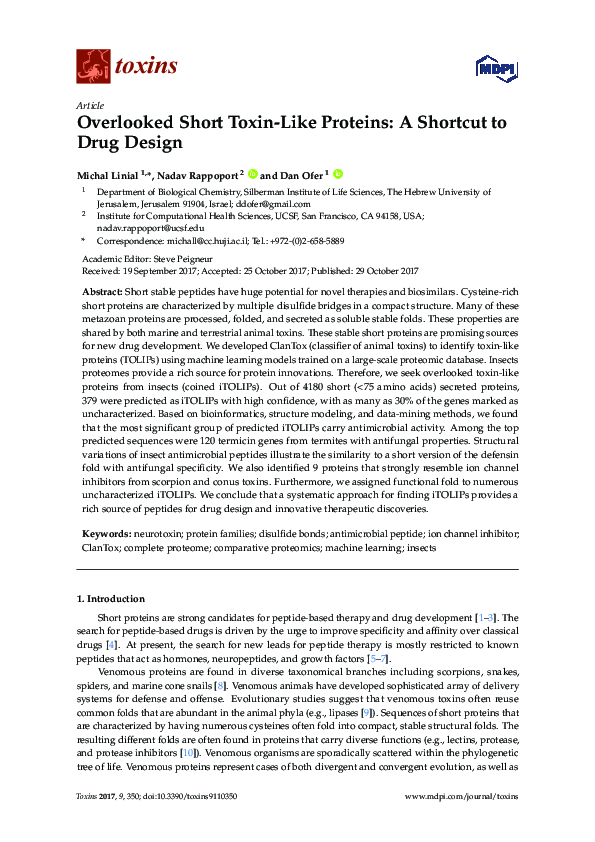 (PDF) Overlooked Short Toxin-Like Proteins: A Shortcut to Drug Design