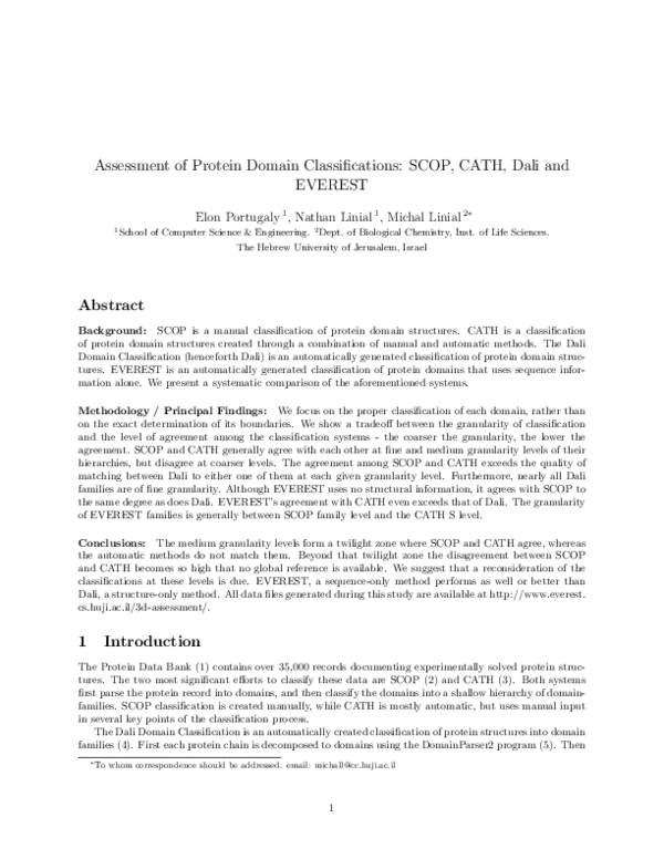 (PDF) Assessment of Protein Domain Classifications: SCOP, CATH, Dali ...