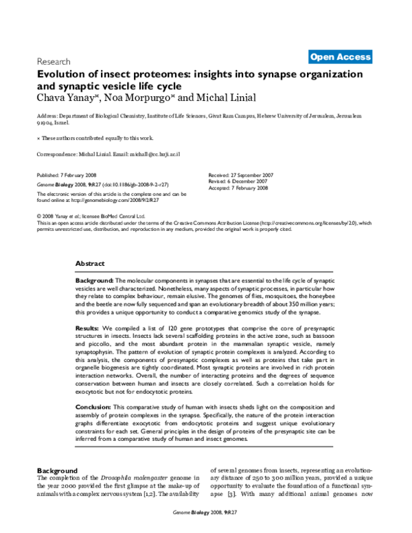 (PDF) Evolution of insect proteomes: insights into synapse organization ...