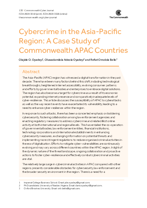 (PDF) Cybercrime in the Asia-Pacific Region: A Case Study of ...