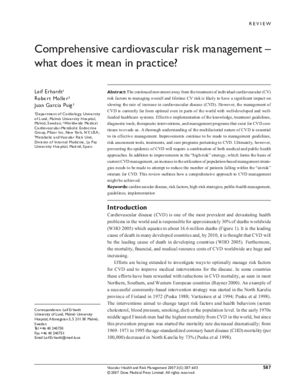 (PDF) Comprehensive Approach to Cardiovascular Risk