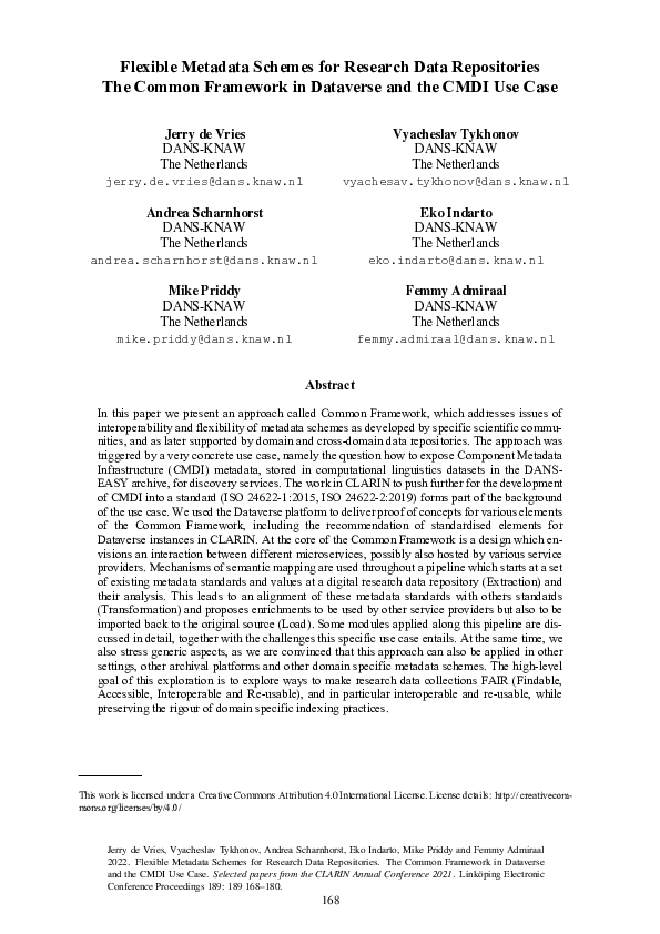 (PDF) Flexible Metadata Schemes for Research Data Repositories.The Common Framework in Dataverse ...