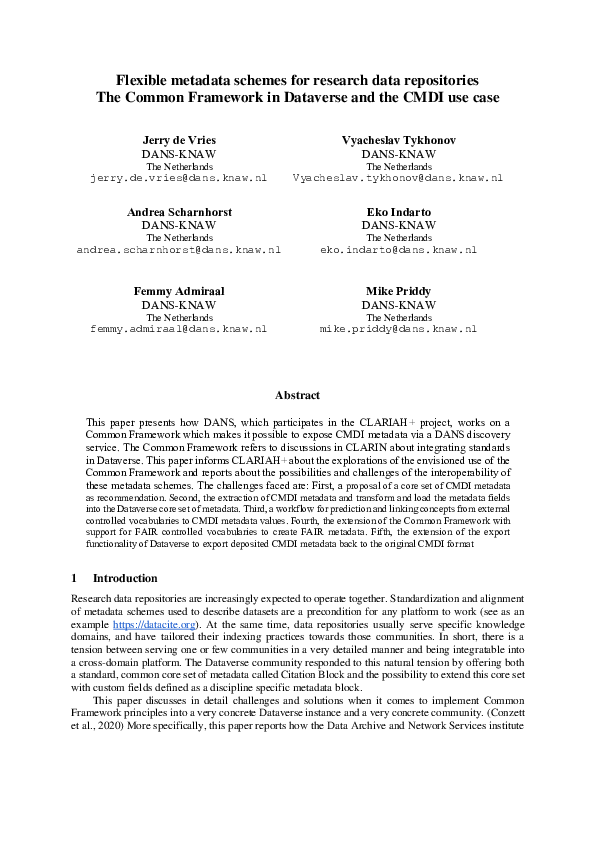 (PDF) Flexible metadata schemes for research data repositories The Common Framework in Dataverse ...