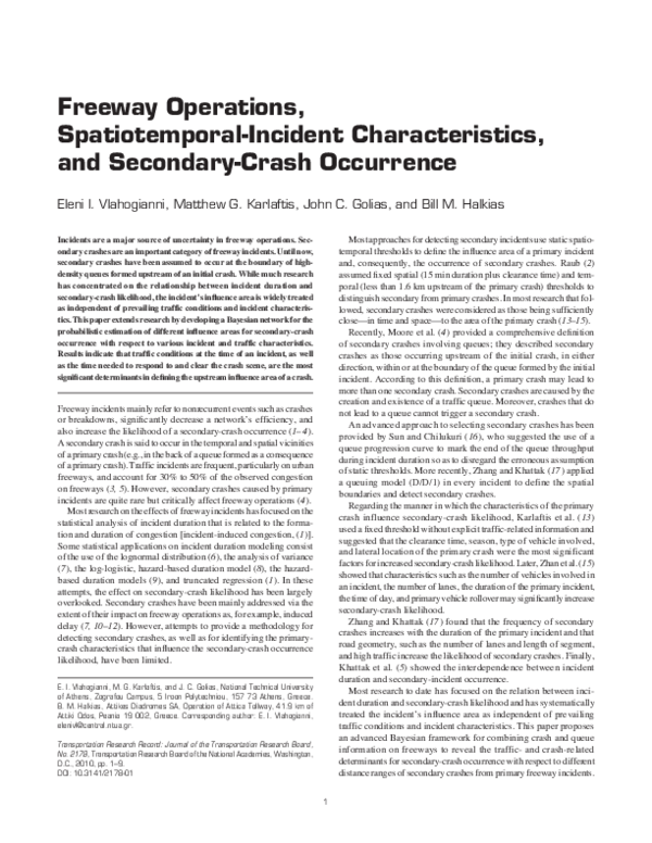(PDF) Freeway Operations, Spatiotemporal-Incident Characteristics, and Secondary-Crash Occurrence