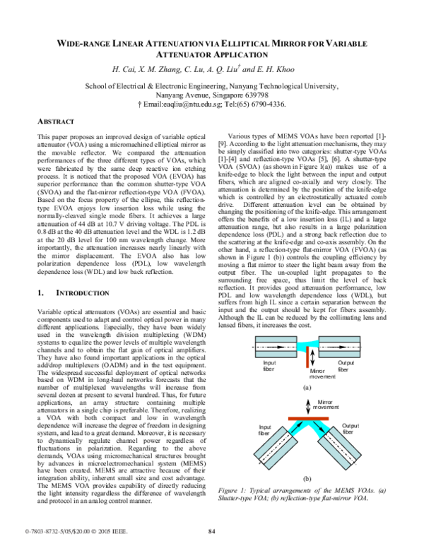 (PDF) Wide-range linear attenuation via elliptical mirror for variable attenuator application