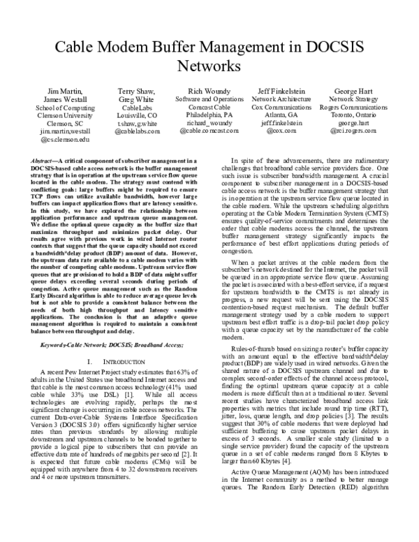 (PDF) Cable modem buffer management in DOCSIS networks
