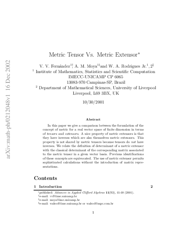 (PDF) Metric tensor Vs. Metric extensor