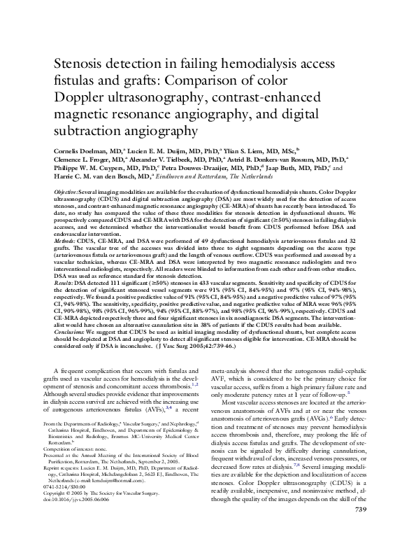 (PDF) Stenosis detection in failing hemodialysis access fistulas and grafts: Comparison of color ...